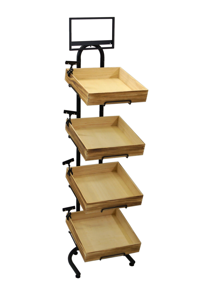 4-Tier Floor Display with Wood Crates – Mobile Merchandisers