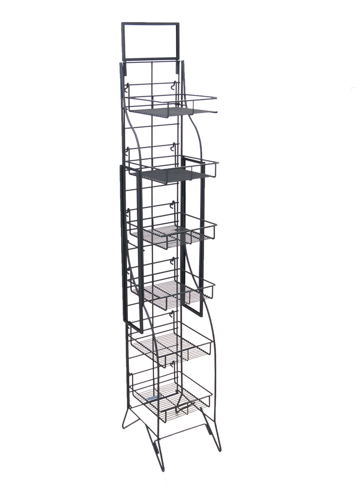 6-Tier Ornate Fold-Up Wire Display with Sign Frame – Mobile Merchandisers
