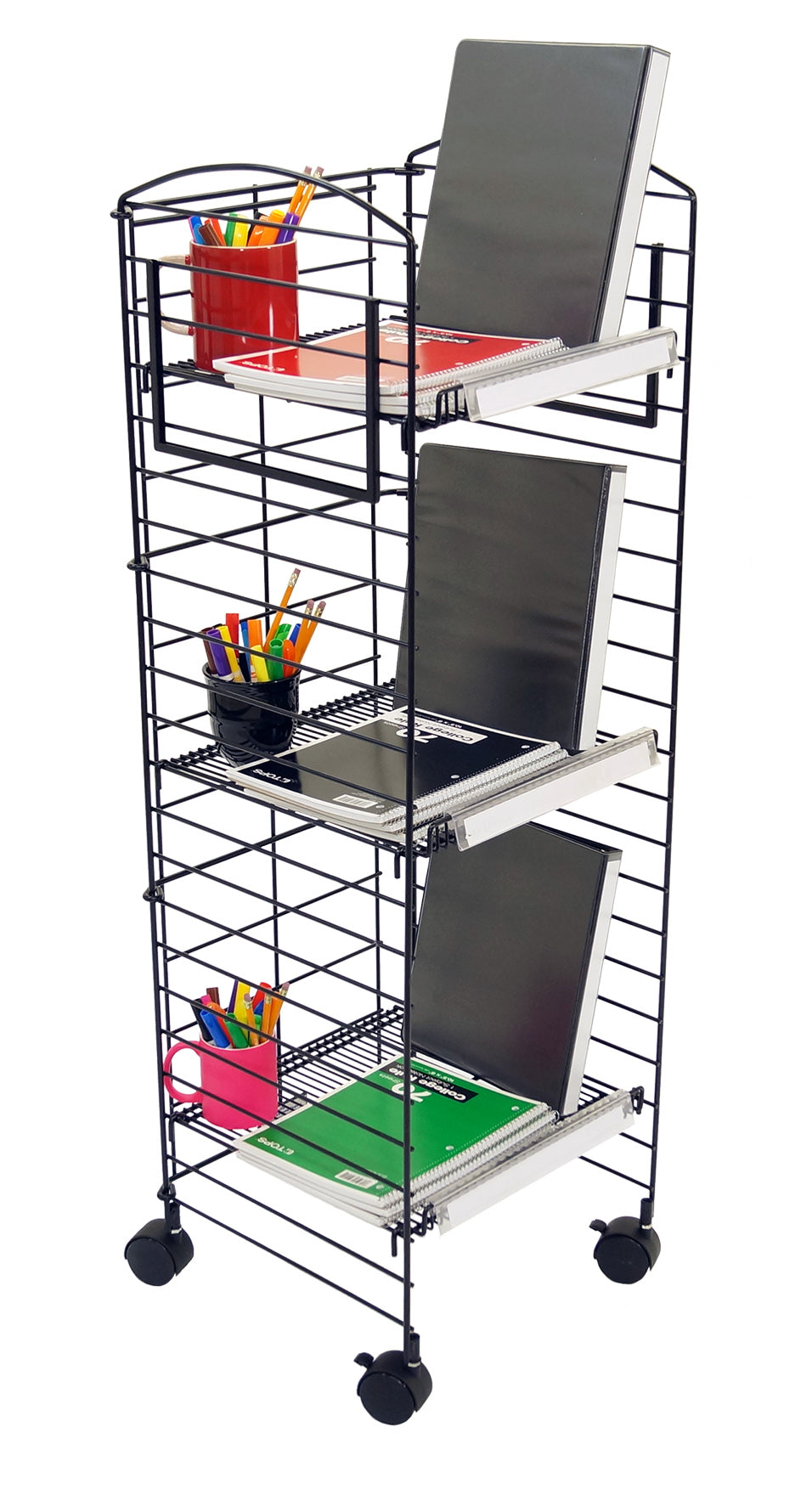5-Shelf Fold-Up Wire Floor Display with Side Sign Frame (Matte Black ...