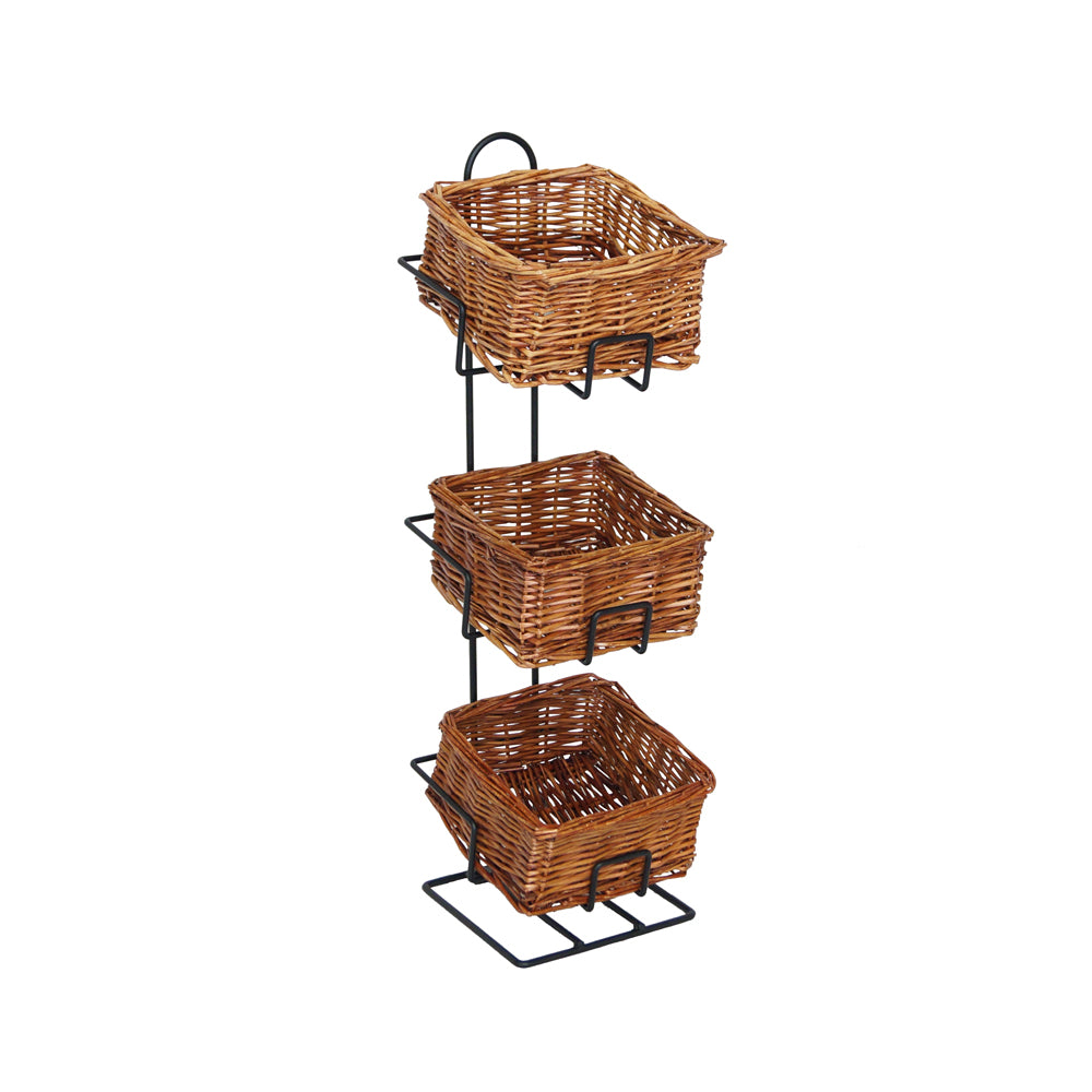 3-Tier Counter Display with 3 Square Willow Baskets – Mobile Merchandisers