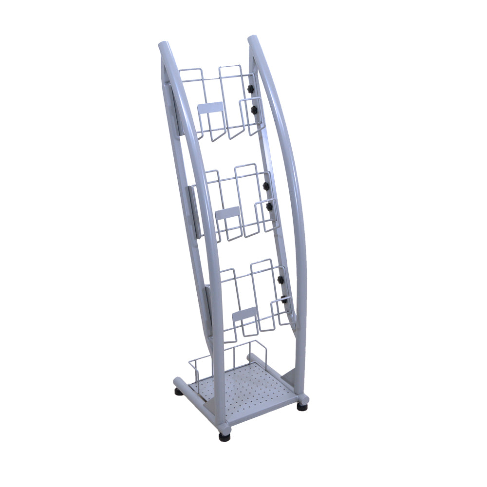 Single-Wide Radius Display with 3 Pocket Publication Holders - Silver ...