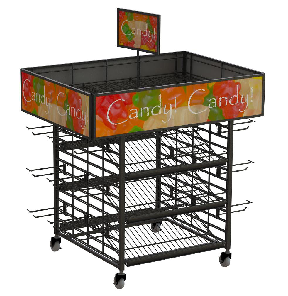 3-Tier Wire Floor Display with Slatgrid Hooks and Sign Frame – Mobile ...